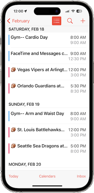 XFL calendar for iPhone, iPad, Mac, and Google Calendar